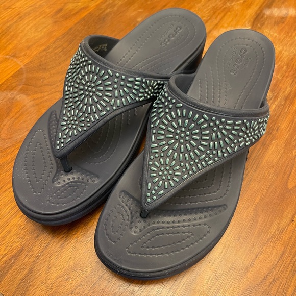 CROCS | Shoes | Crocs Monterey Diamante Wedge Flip Flop Sandals | Poshmark